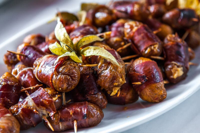 Date Fruit with Bacon Appetizers on Plate Stock Image - Image of date ...