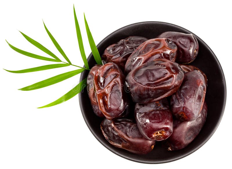 Date Fruit in Black Bowl Isolated on White Background. Top View Stock ...