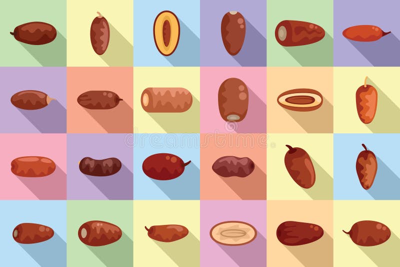 Date Fruit Icons Set Flat Vector. Leaf Food Stock Vector - Illustration ...