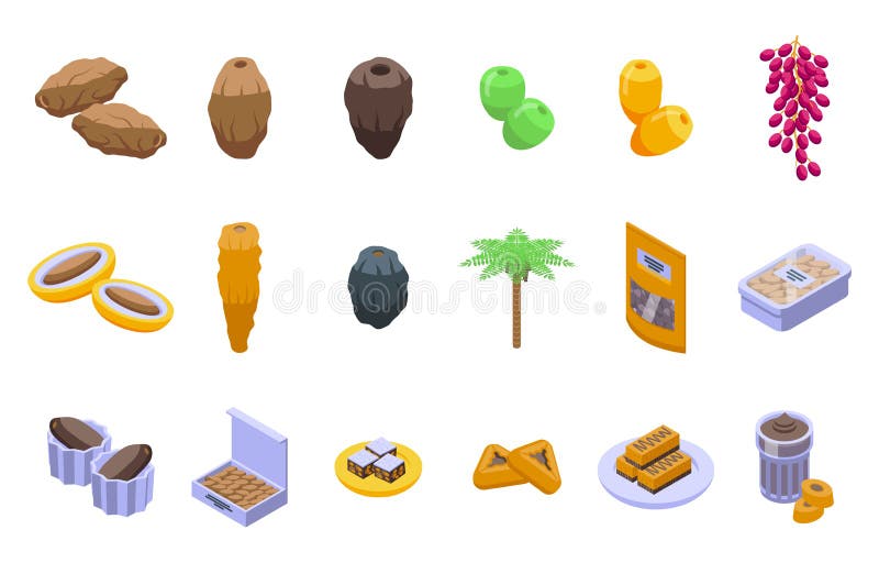 Date Fruit Icons Set Isometric Vector. Food Leaf Stock Vector ...