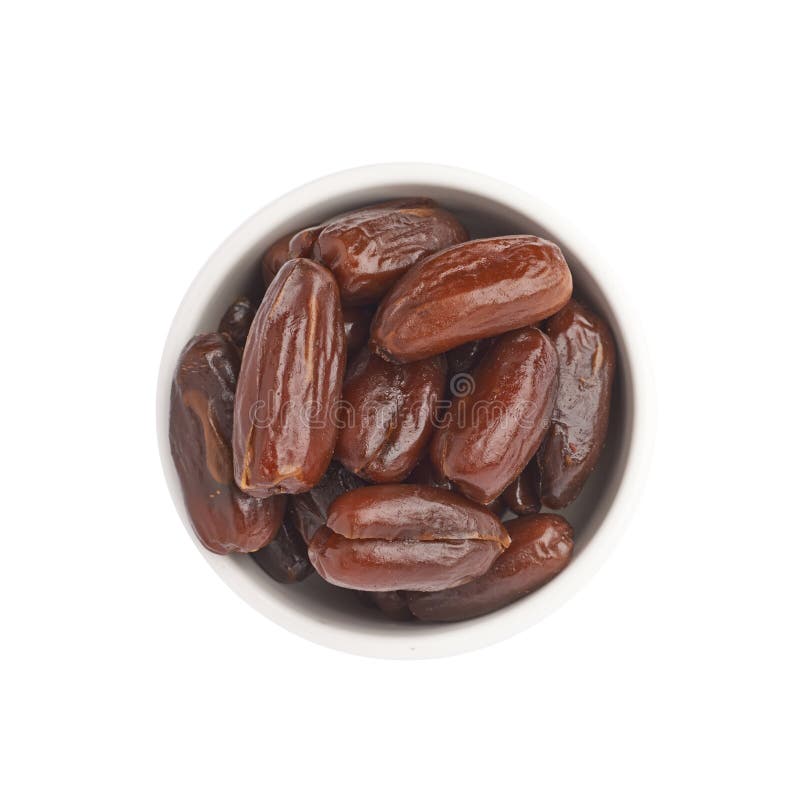 Date Fruits in Bowl Over Isolated White Background Surface Stock Photo ...