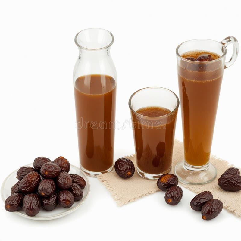 Date Juice with Fresh Dates, Isolated on White Background Stock ...