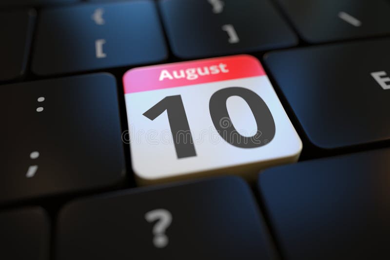 August 10 Date on a Keyboard Key, 3d Rendering Stock Illustration ...