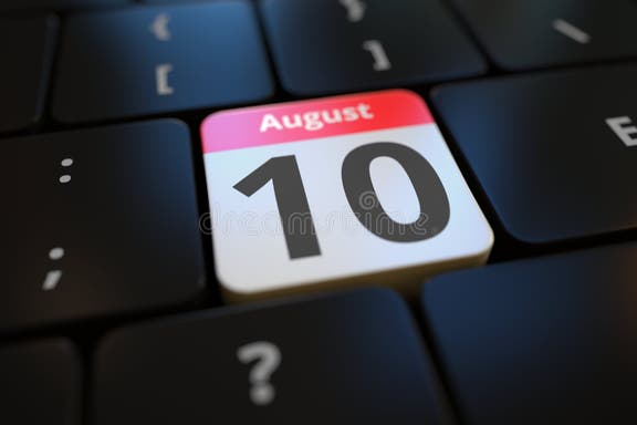 August 10 Date on a Keyboard Key, 3d Rendering Stock Illustration ...