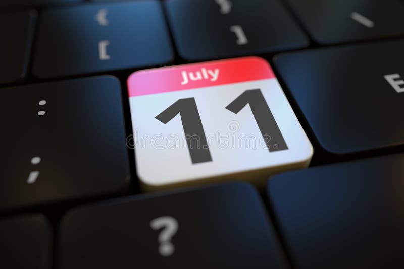 July 11 Date on a Keyboard Key, 3d Rendering Stock Illustration ...