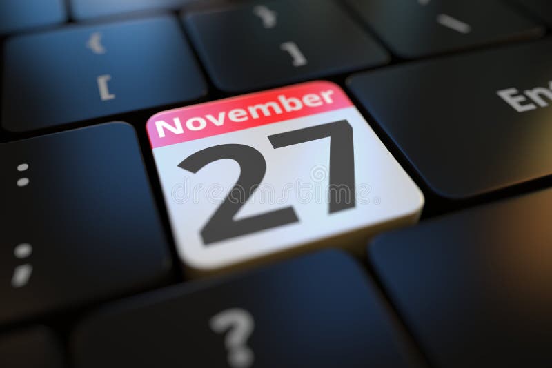 November 27 Date on a Keyboard Key, 3d Rendering Stock Illustration ...