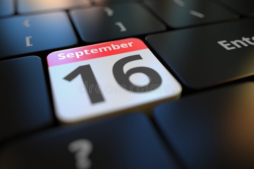 September 16 Date on a Keyboard Key, 3d Rendering Stock Illustration ...