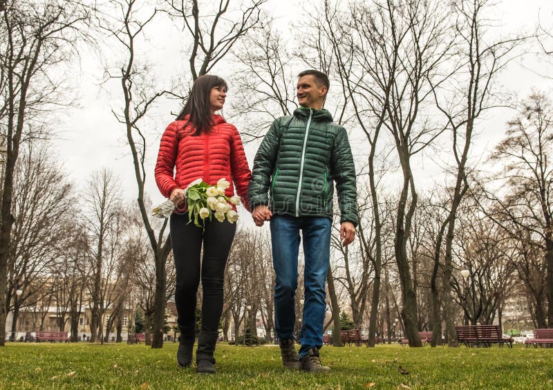Date of Middle Aged Loving Couple in Park Stock Image - Image of person ...