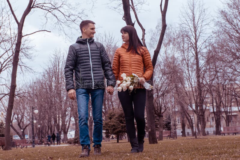 Date of Middle Aged Loving Couple in Park Stock Photo - Image of city ...