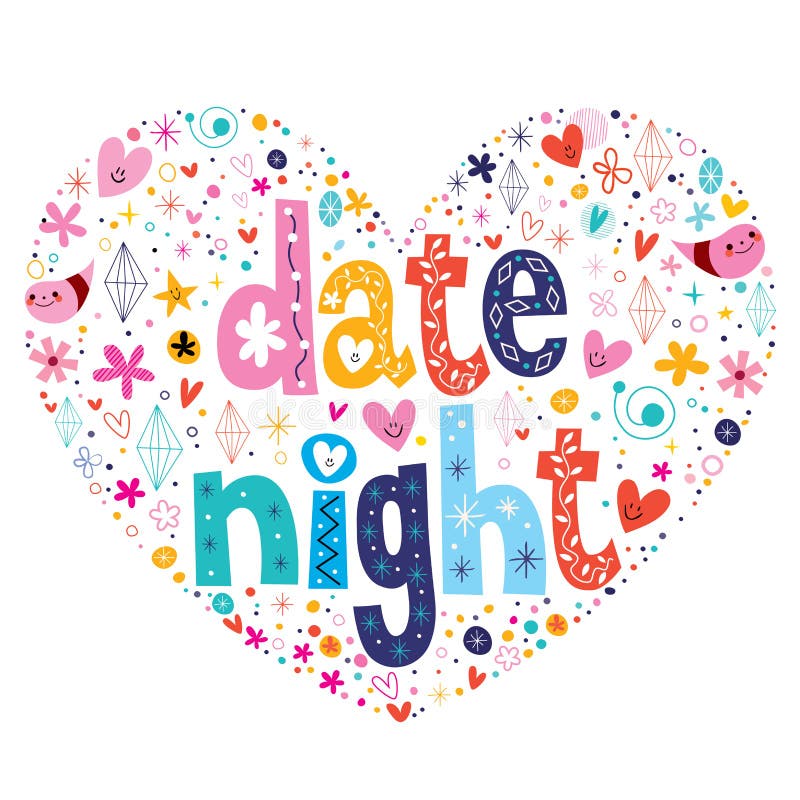 Date Night Heart Shaped Typography Lettering Design Stock Vector ...