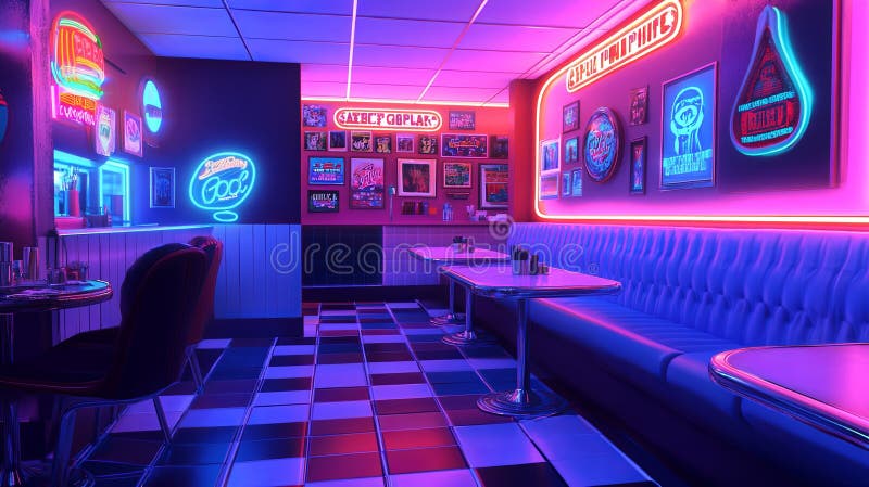 Date Night in Neon Diner Booth. Stock Illustration - Illustration of ...
