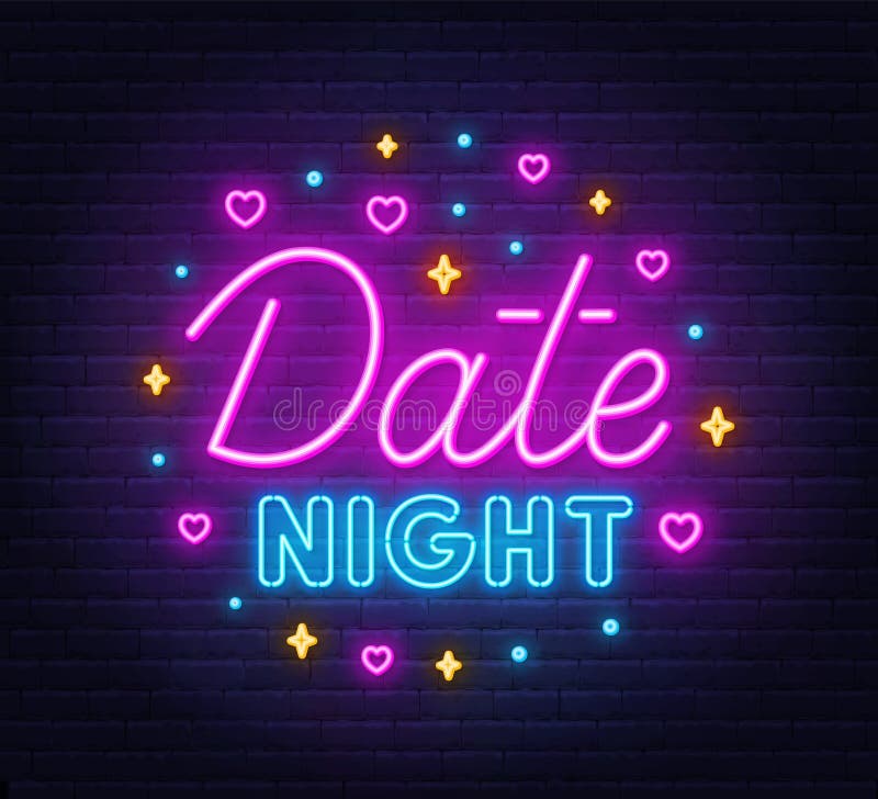 Date Night Neon Sign on Brick Wall Background. Stock Vector ...