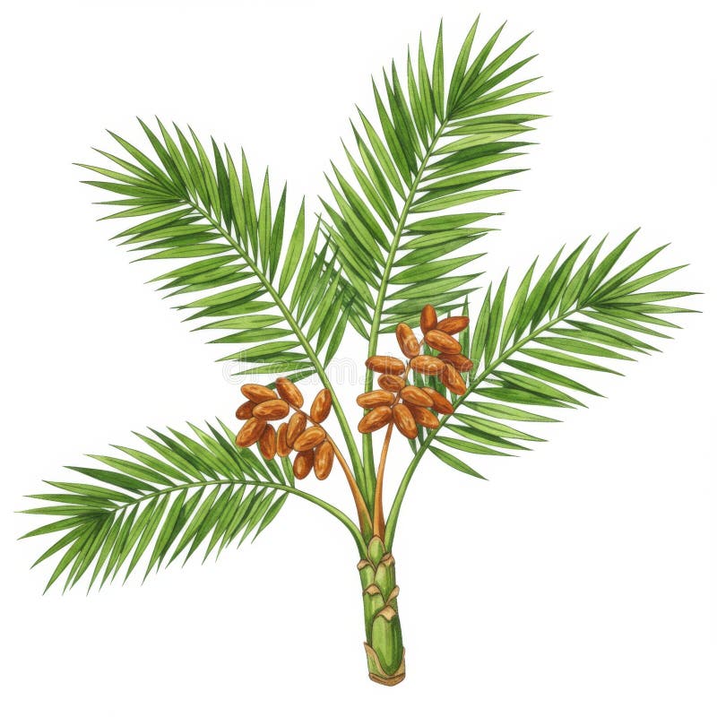 Date Palm Branch with Ripe Dates Botanical Illustration Stock ...