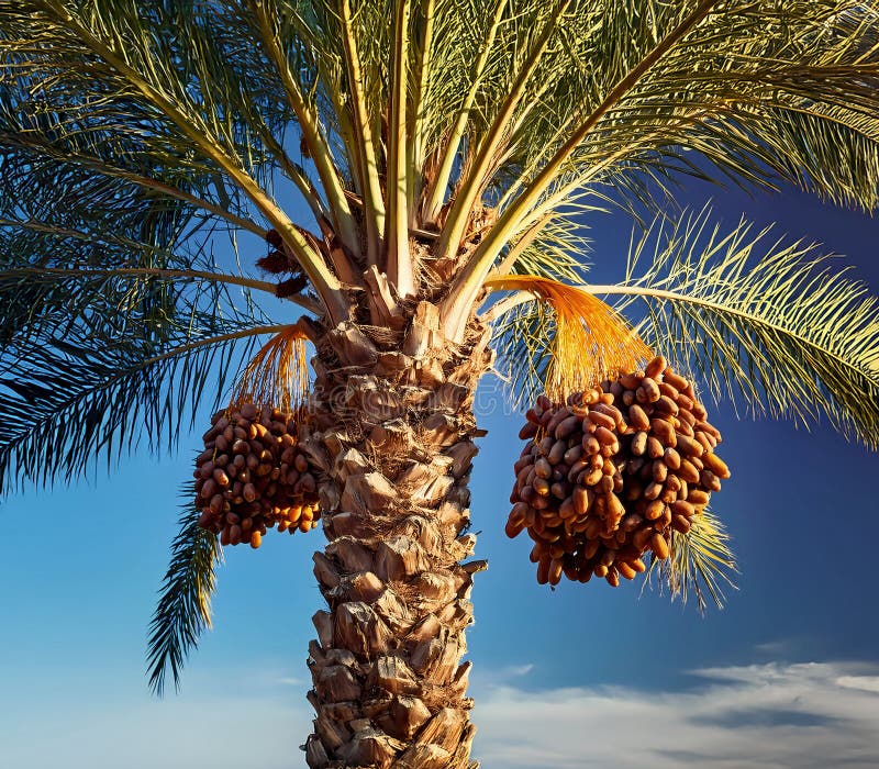 Date Palm with Bunches of Ripe Dates Stock Illustration - Illustration ...