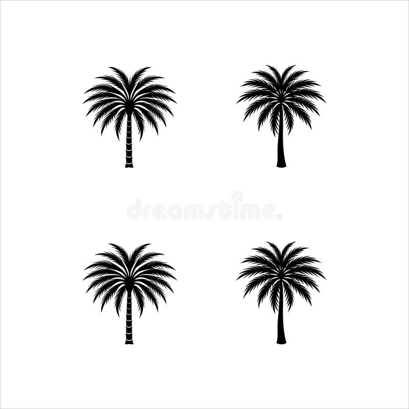 Date Palm One Color Vector Set Stock Illustration - Illustration of ...