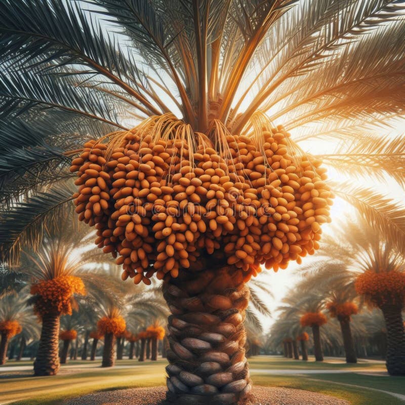 Date Palm Tree with Bunches of Ripe Dates Stock Illustration ...