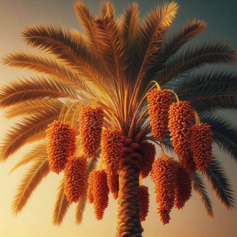 Date Palm Tree with Bunches of Ripe Dates Stock Illustration ...