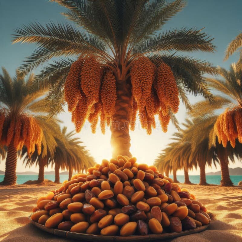 Date Palm Tree with Bunches of Ripe Dates Stock Illustration ...