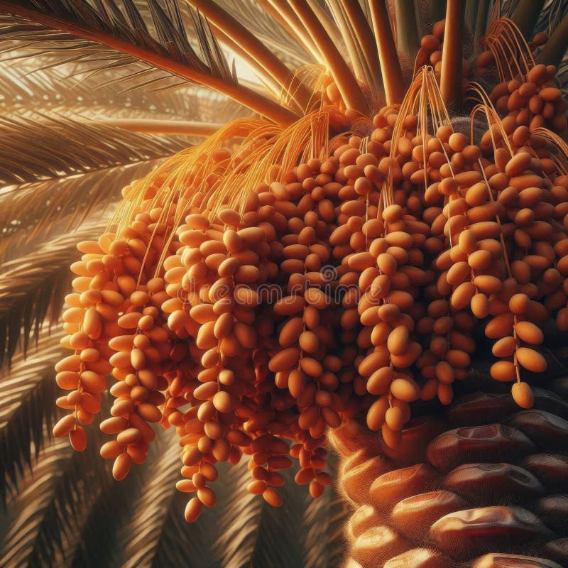 Date Palm Tree with Bunches of Ripe Dates Stock Illustration ...