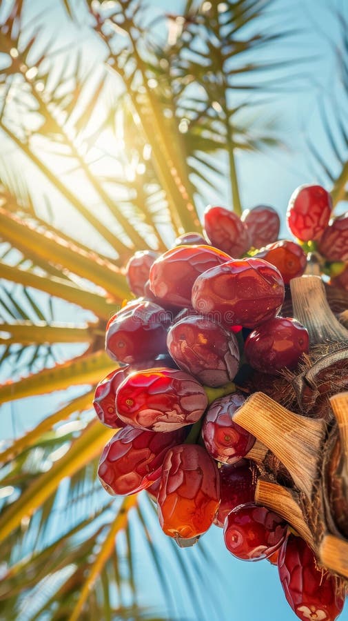 Date Palm Tree with Ripe Dates Under Sunlight, Close-up View Stock ...