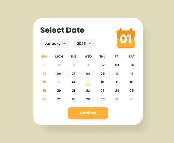 Date Picker Minimalist Calendar Popup Ui Template Design for Mobile and ...