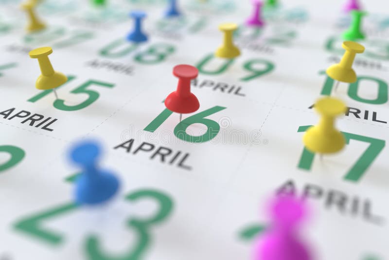 April 16 Date and Push Pin on a Calendar, 3D Rendering Stock ...