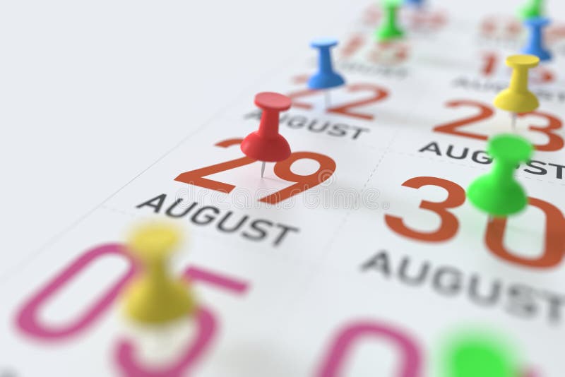 August 29 Date and Push Pin on a Calendar, 3D Rendering Stock ...