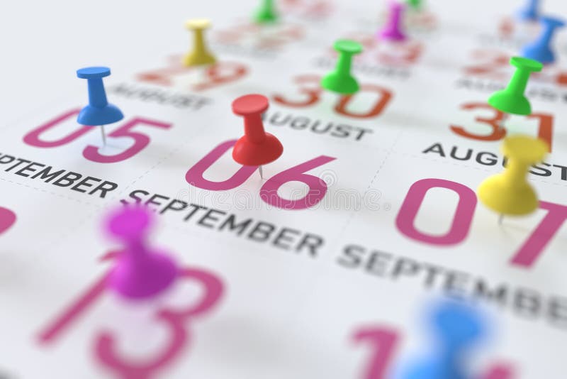 September 6 Date Marked with a Pin Calendar, 3D Rendering Stock ...