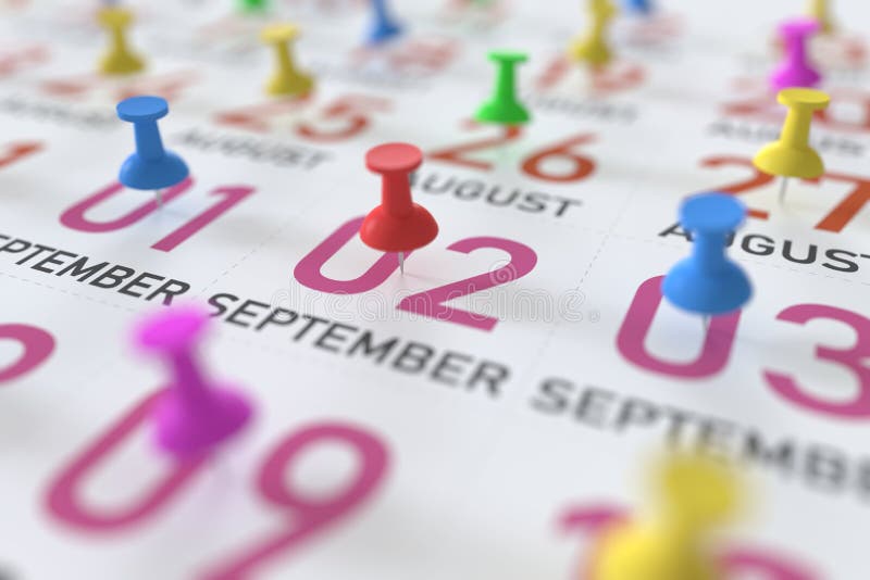 September 2 Date and Push Pin on a Calendar, 3D Rendering Stock ...