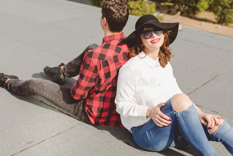 Date on a rooftop stock image. Image of person, retro - 70571709