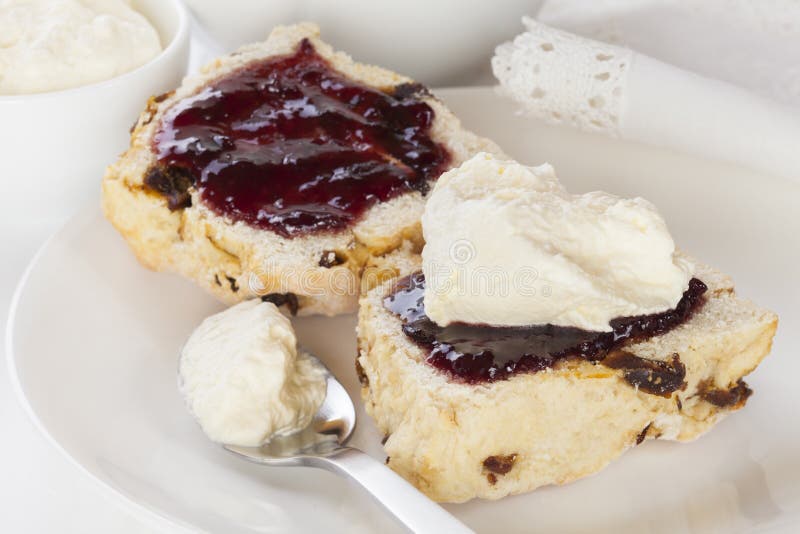 Cornish Scone with Cream and Jam Stock Photo - Image of luxury, scone ...