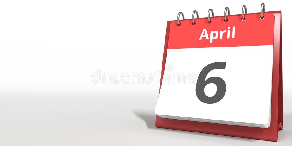 April 6 Date on the Flip Calendar Page, 3d Rendering Stock Illustration ...