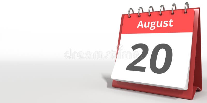 August 20 Date on the Flip Calendar Page, 3d Rendering Stock ...