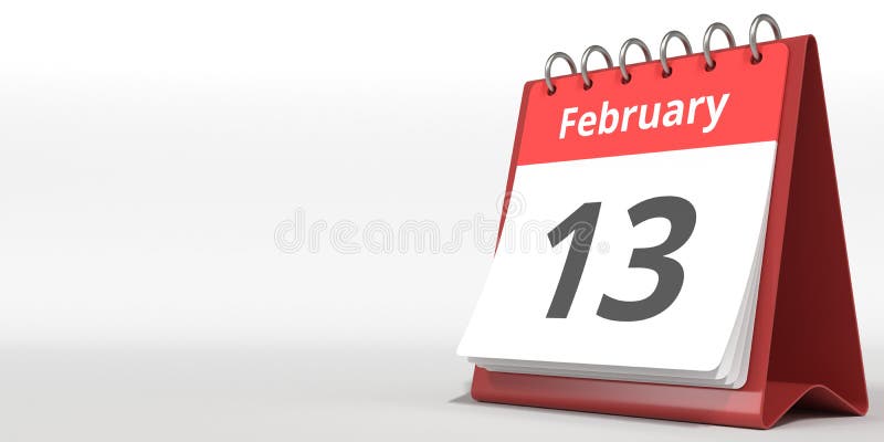 February 13 Date on the Flip Calendar Page, 3d Rendering Stock ...