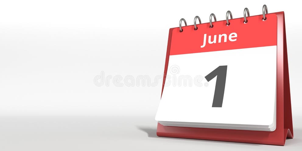 June 1 Date on the Flip Calendar Page, 3d Rendering Stock Illustration ...