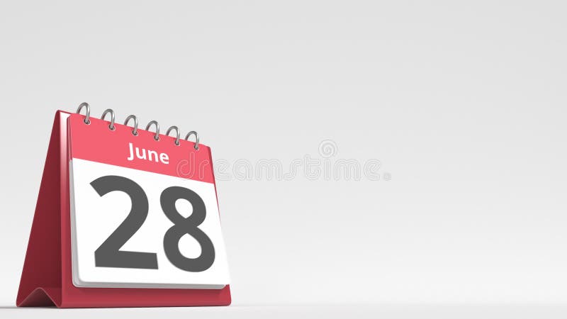 June 28 Date on the Flip Desk Calendar Page, Blank Space for User Text ...