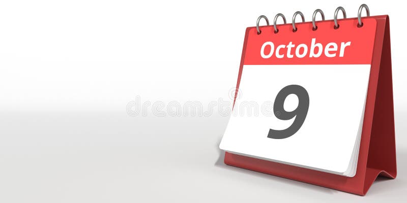 October 9 Date on the Flip Calendar Page, 3d Rendering Stock ...