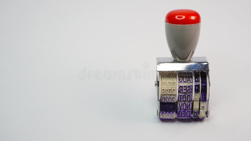 Date Stamp on White Blank Paper with Negative Space. Selective Focus ...