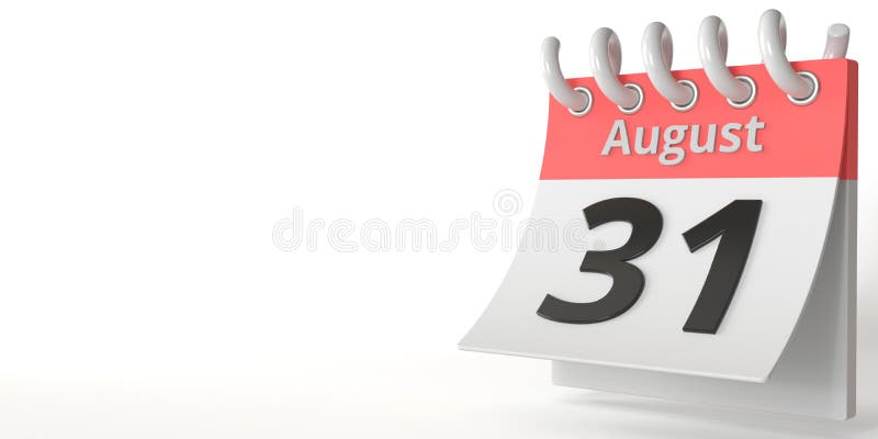 August 31 Date on a Tear-off Calendar, 3d Rendering Stock Illustration ...