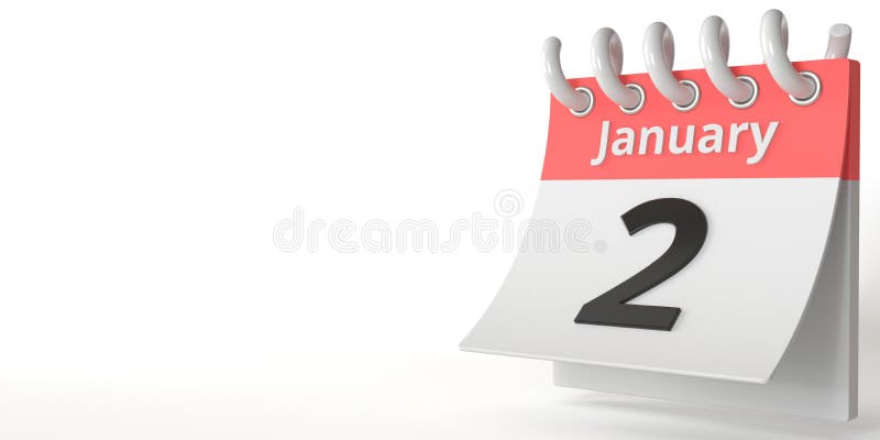 January 2 Date on a Tear-off Calendar, 3d Rendering Stock Illustration ...
