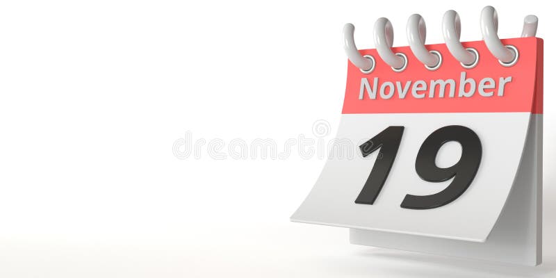 November 19 Date on a Tear-off Calendar, 3d Rendering Stock ...