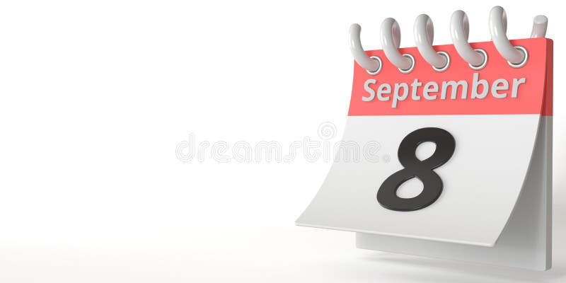 September 8 Date on a Tear-off Calendar, 3d Rendering Stock ...