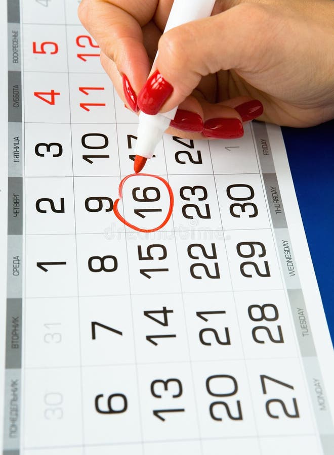 Date Thursday 16 is Marked in the Calendar. Stock Image - Image of ...