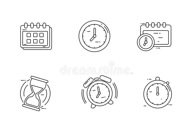 Date and Time Icons Draw in Linear Color Style Stock Vector ...