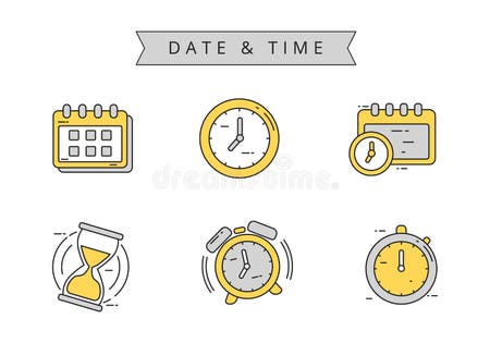 Date and Time Icons Draw in Linear Color Style Stock Vector ...