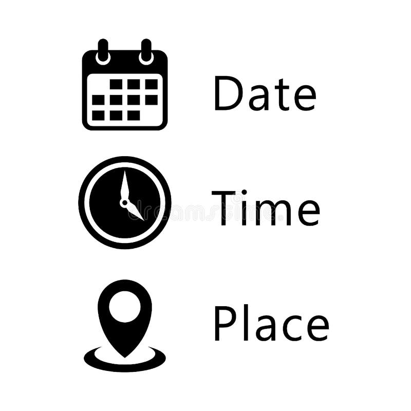 Date Time Place Icons with Text Stock Illustration - Illustration of ...
