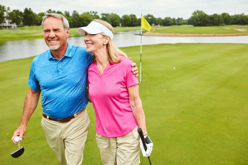 Date Was a Good Date on the Course. a Mature Couple Out Playing Golf ...