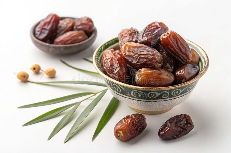 Dates in a Bowl Isolated on White Background Stock Illustration ...