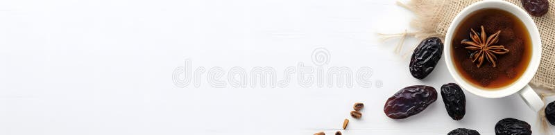 Dates, Cinnamon, and Coffee Flat Lay Banner Stock Illustration ...