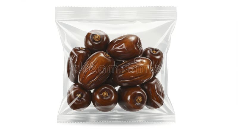 Dates in Clear Plastic Bag Delicious Dried Fruit Packaging Isolated ...